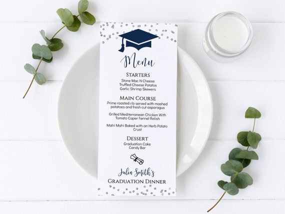 Graduation Party Menu Template With a Silver Border Editable | Etsy