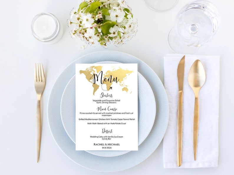World Map Menu Template Travel Theme Wedding Menu Template | Etsy