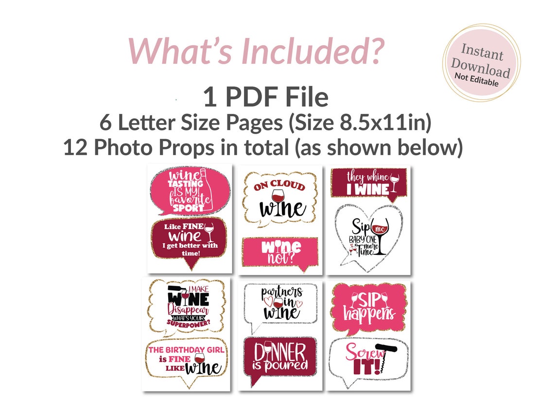 Wine Tasting Photo Booth Props Printable Wine Photo Props | Etsy