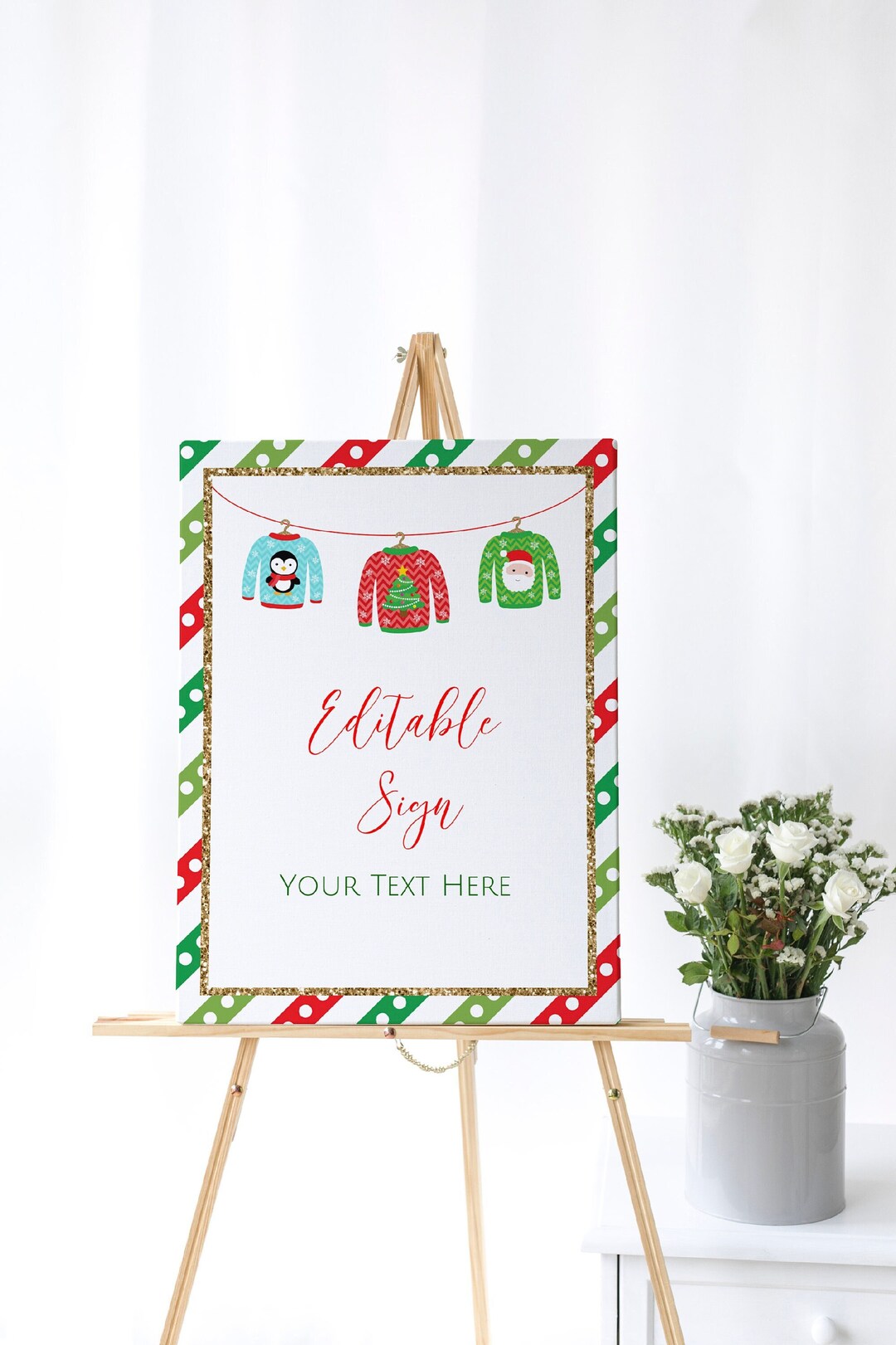 Editable Christmas Party Welcome Sign, Ugly Sweater Party Welcome Sign ...