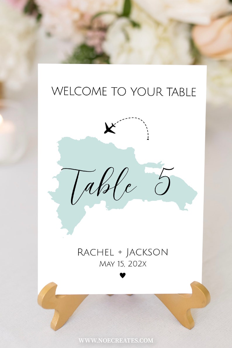 Dominican Republic Map Table Number Template: Travel Wedding, Baby ...