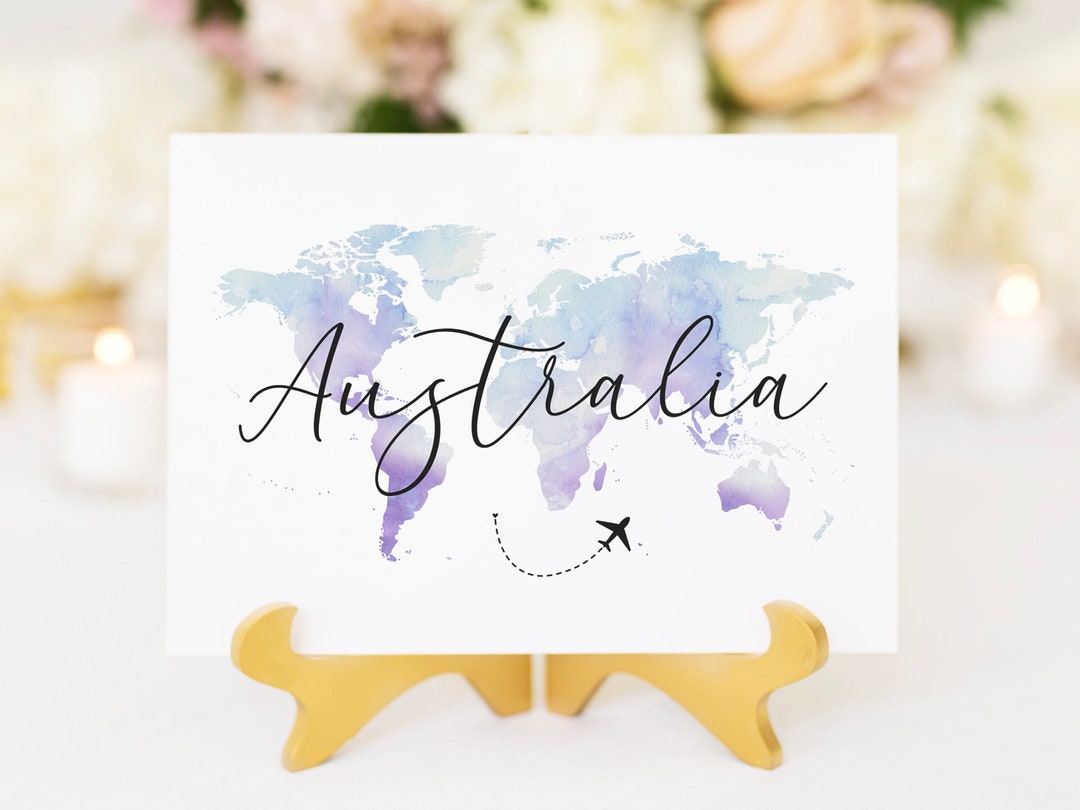 Editable Table Names Template With a Watercolor Blue Purple World Map ...