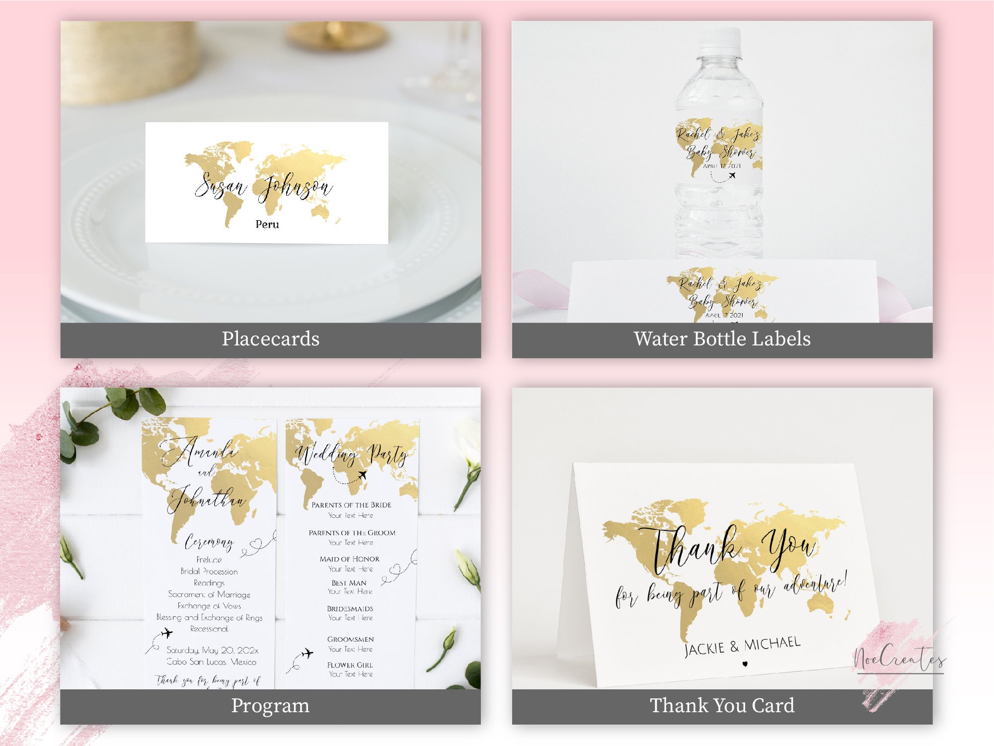 Map Wedding Sign Bundle Gold World Map Wedding Templates - Etsy