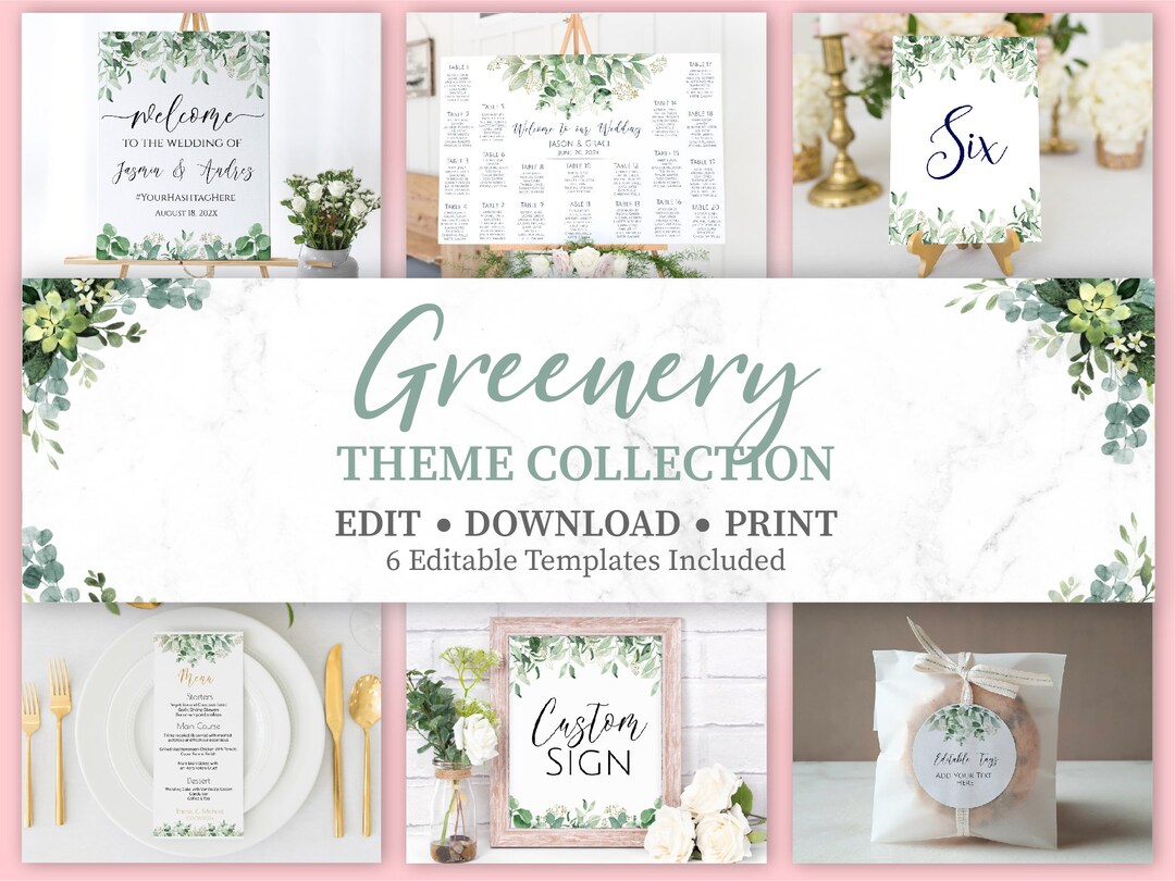 Printable Greenery Template Bundle, Greenery Signs, Greenery Wedding ...