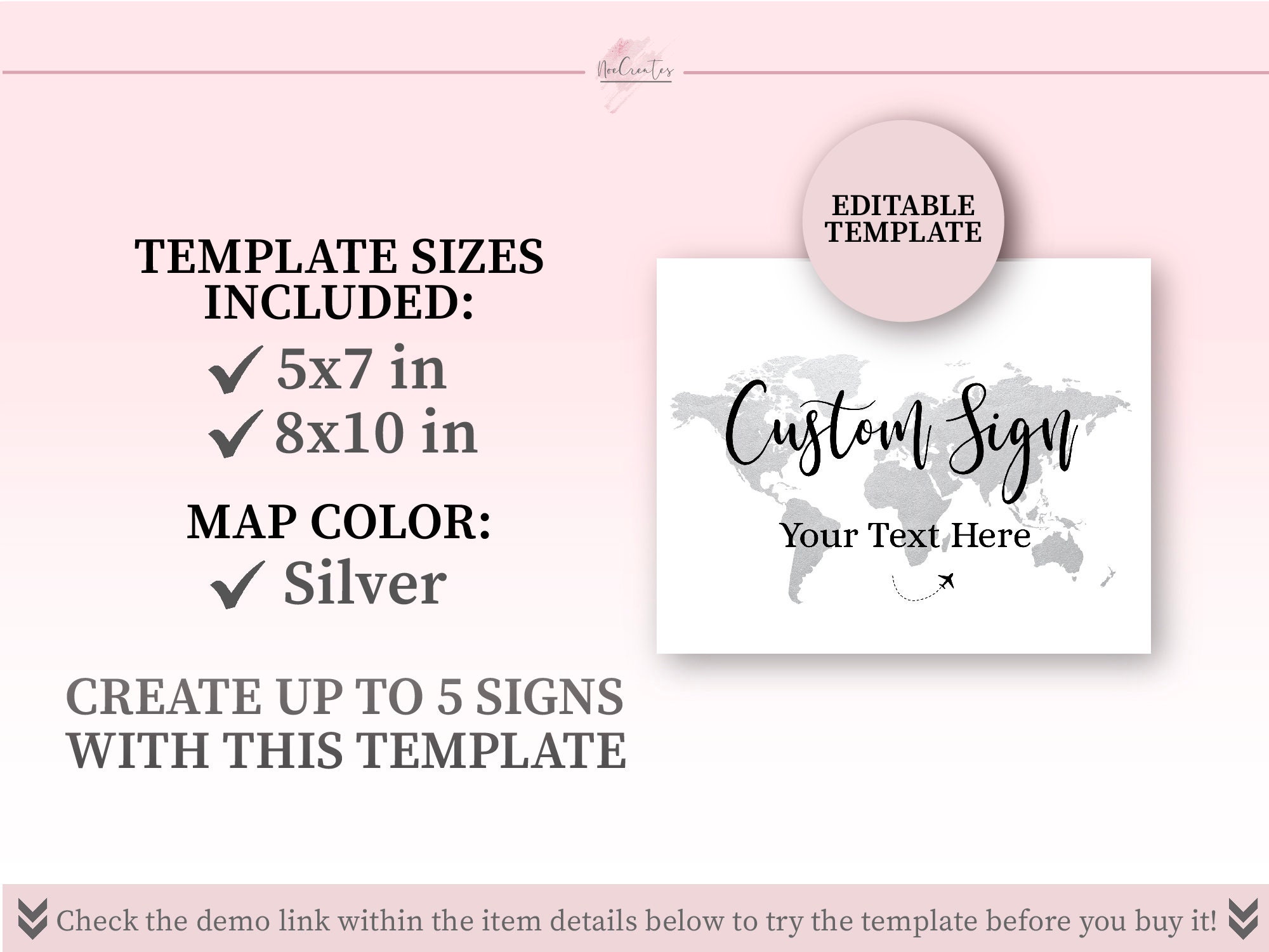 Silver World Map Sign Printable Map Sign Template Travel - Etsy