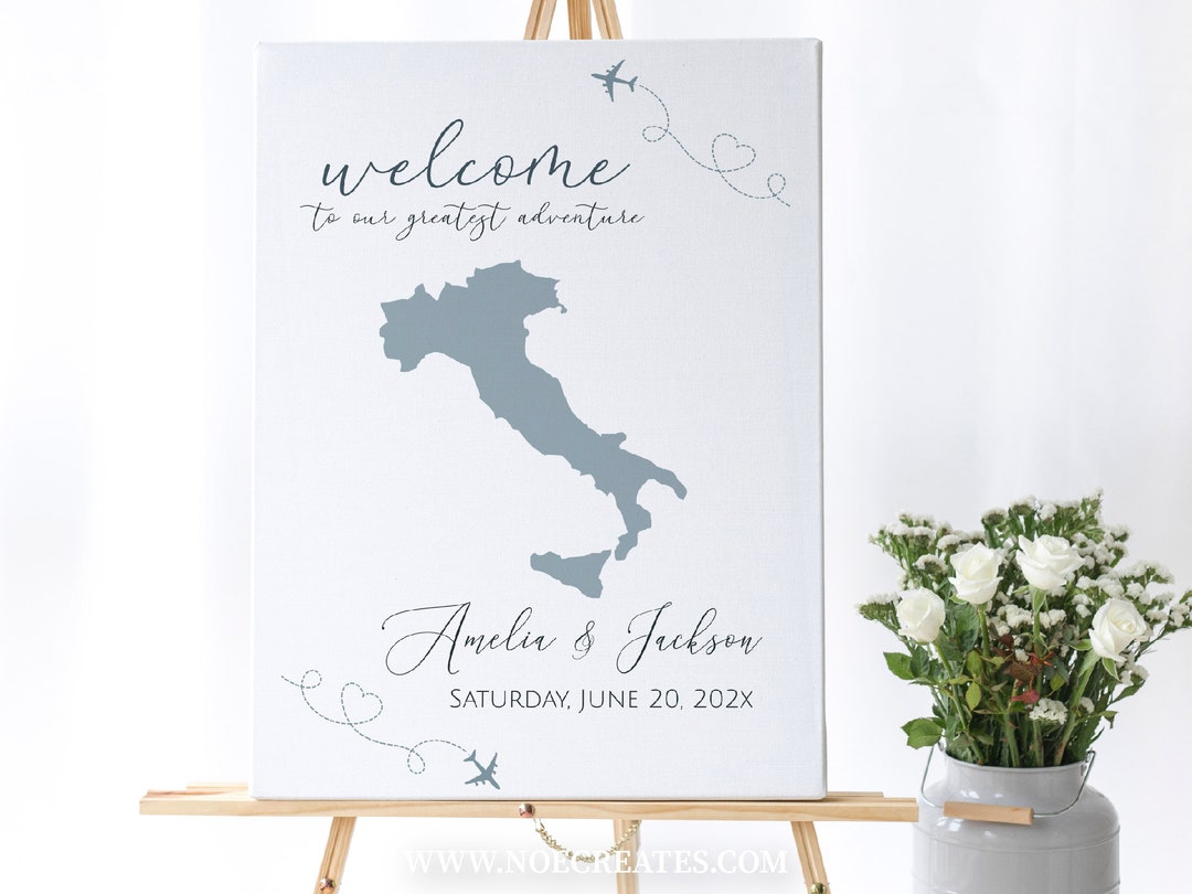 Letrero de bienvenida con el mapa de Italia: Tema de viaje ...