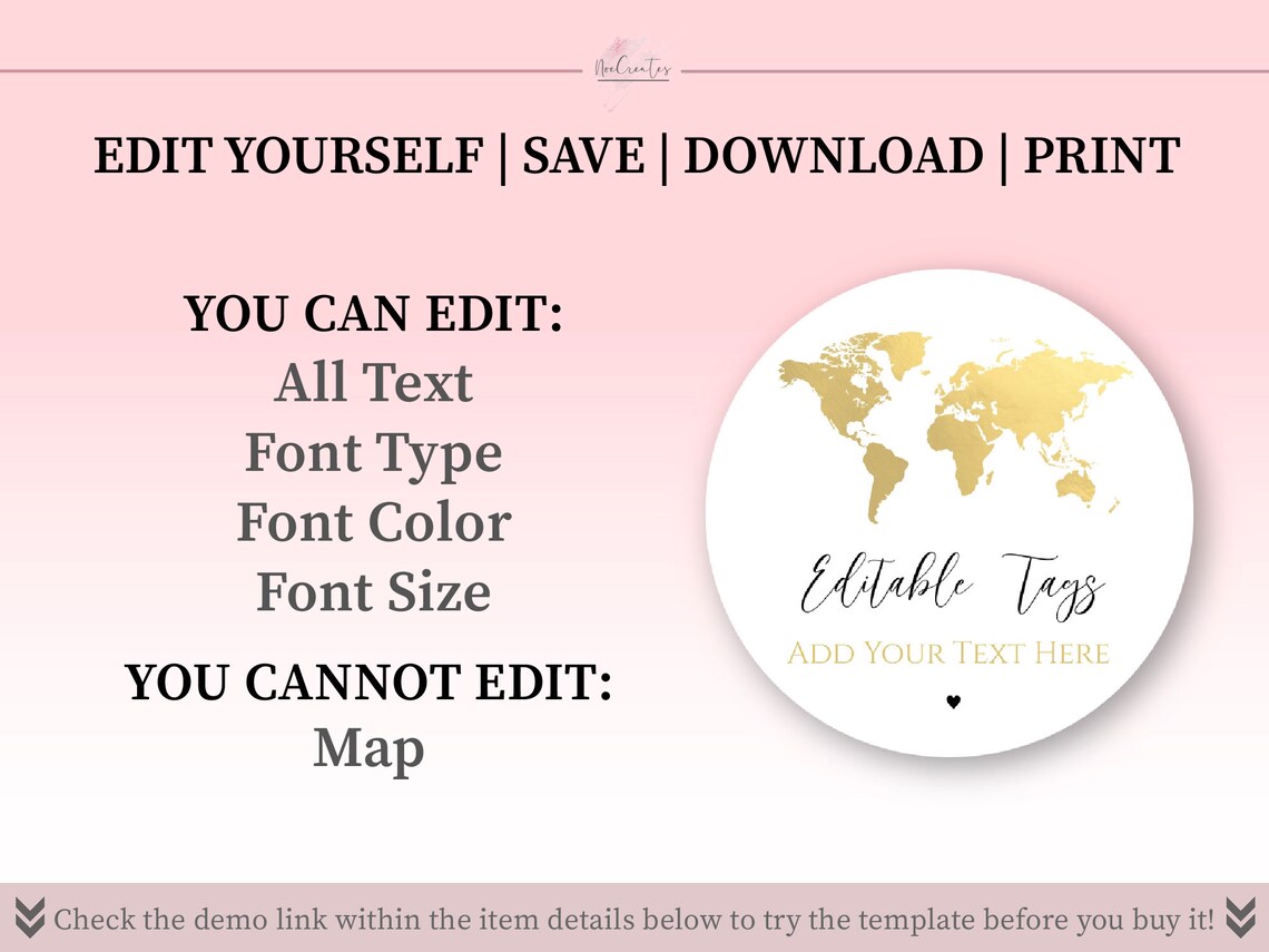 Printable World Map Favor Tags Template Gold Map Gift Tags - Etsy