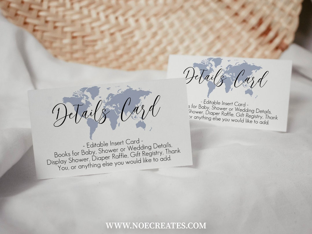 World Map Details Card Template: Travel Invitation Insert (digital ...
