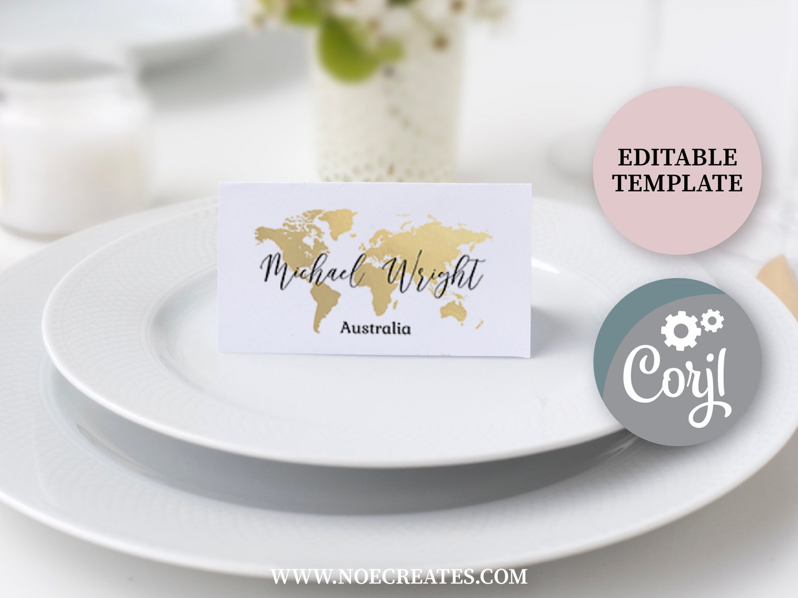 World Map Foldable Place Cards Gold Map Travel Theme Name - Etsy