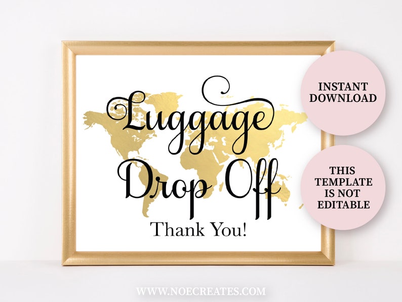 Luggage Drop off Travel Theme Sign Gold World Map Sign | Etsy