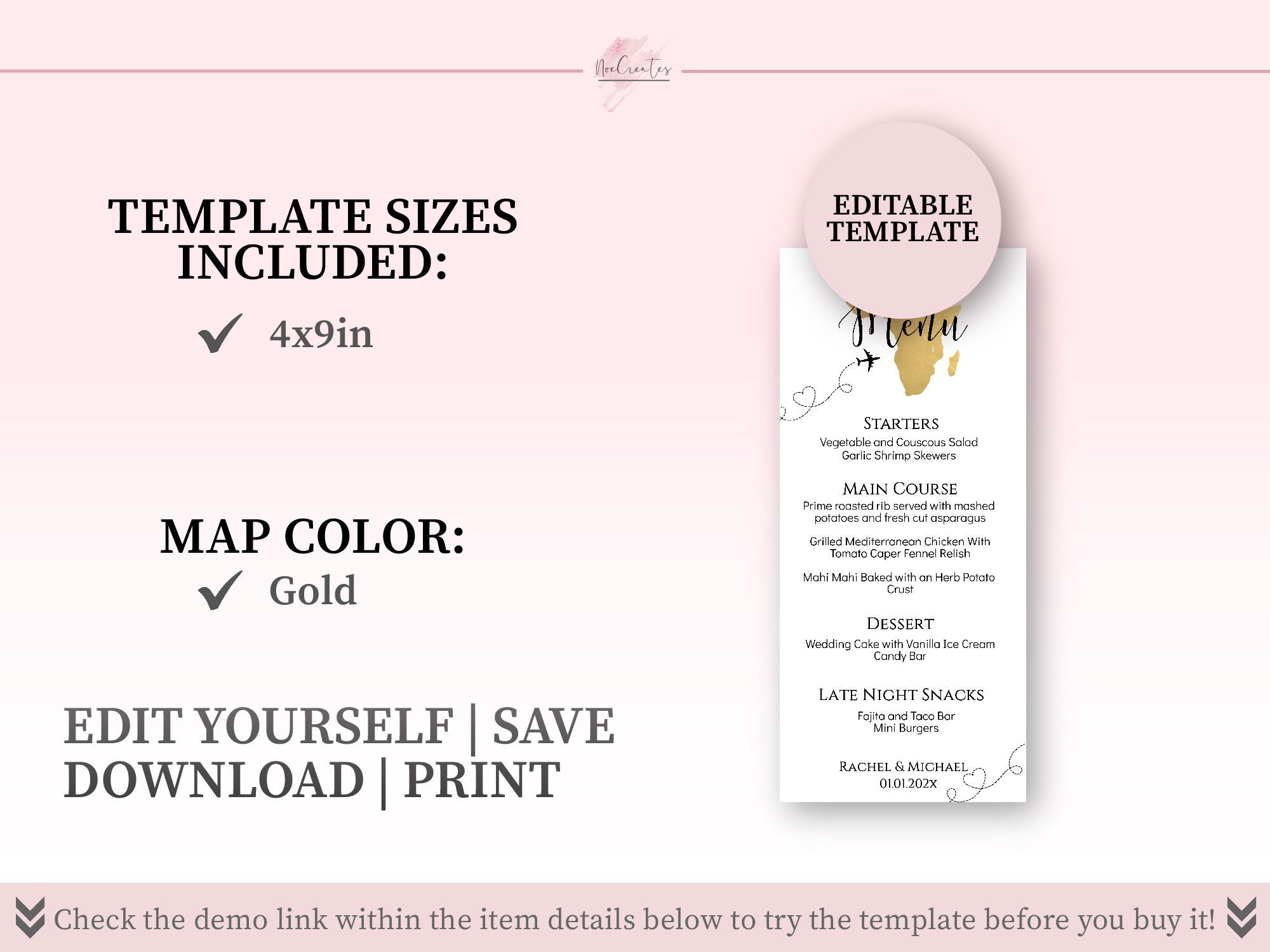 Gold Africa Map Wedding Menu Template (digital Download) - Etsy