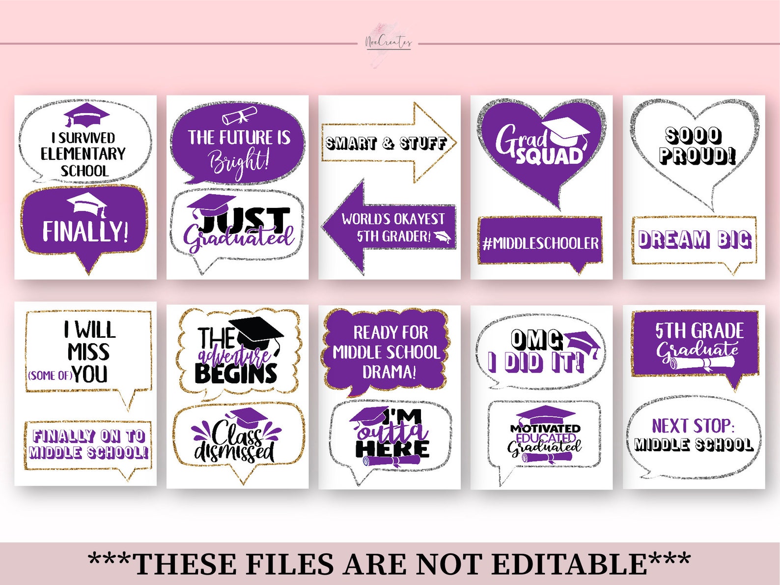 Purple 5th Grade Graduation Photo Booth Props Printable Photo - Etsy