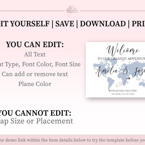 Printable Welcome Sign With Editable Map Color, Travel Theme Wedding ...