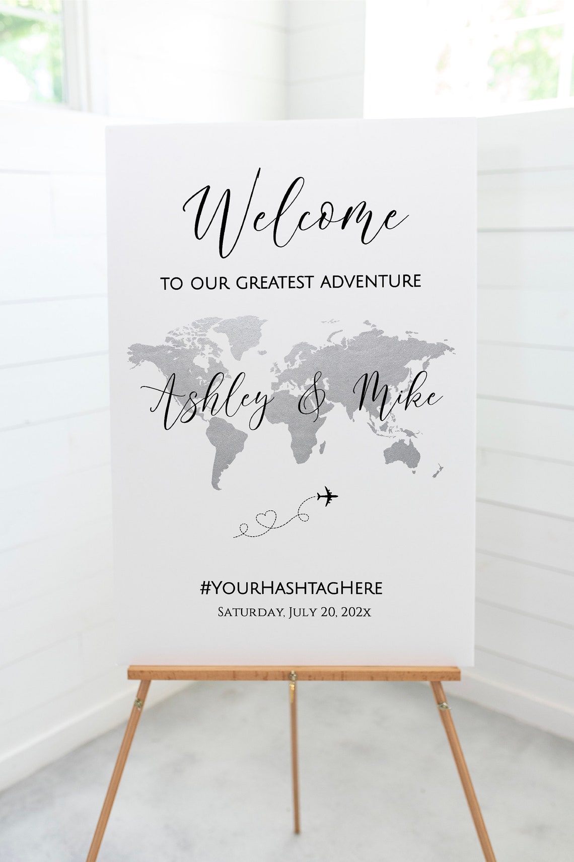 Silver World Map Wedding Welcome Sign Travel Theme Welcome - Etsy