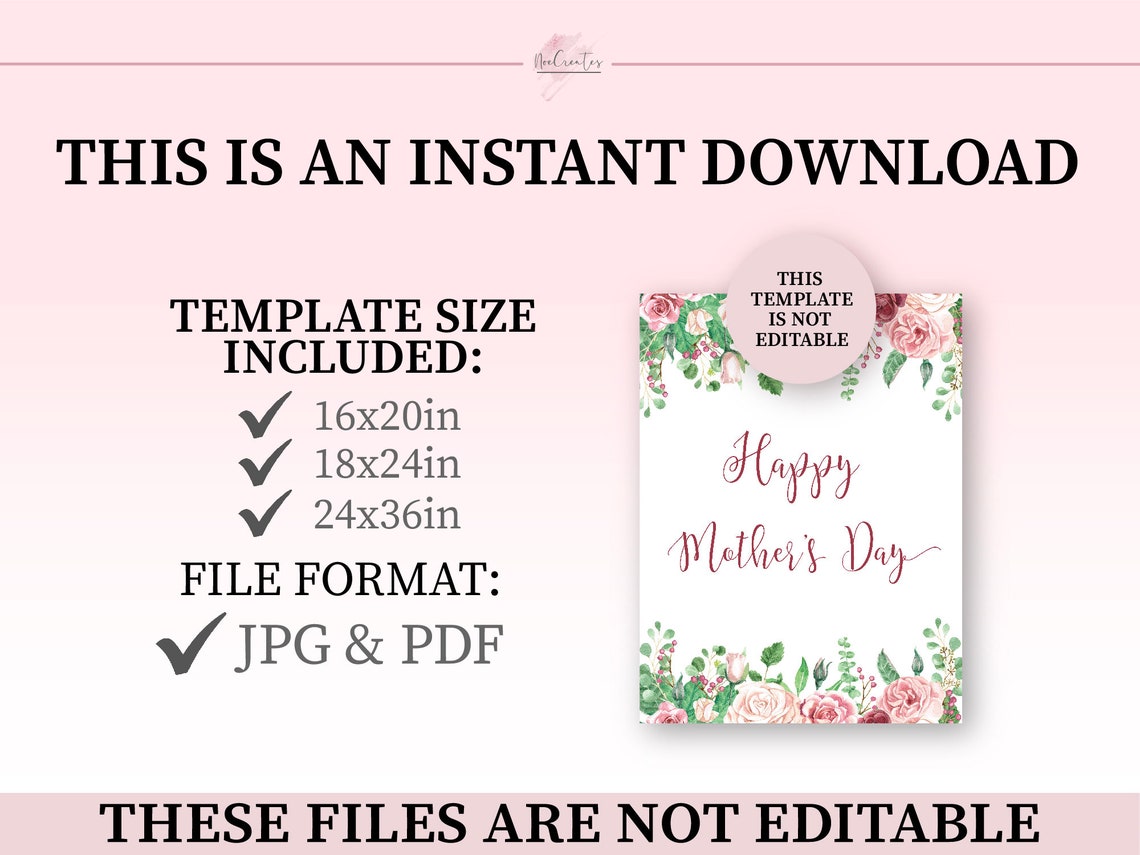 Happy Mother's Day Sign Printable Mother's Day - Etsy