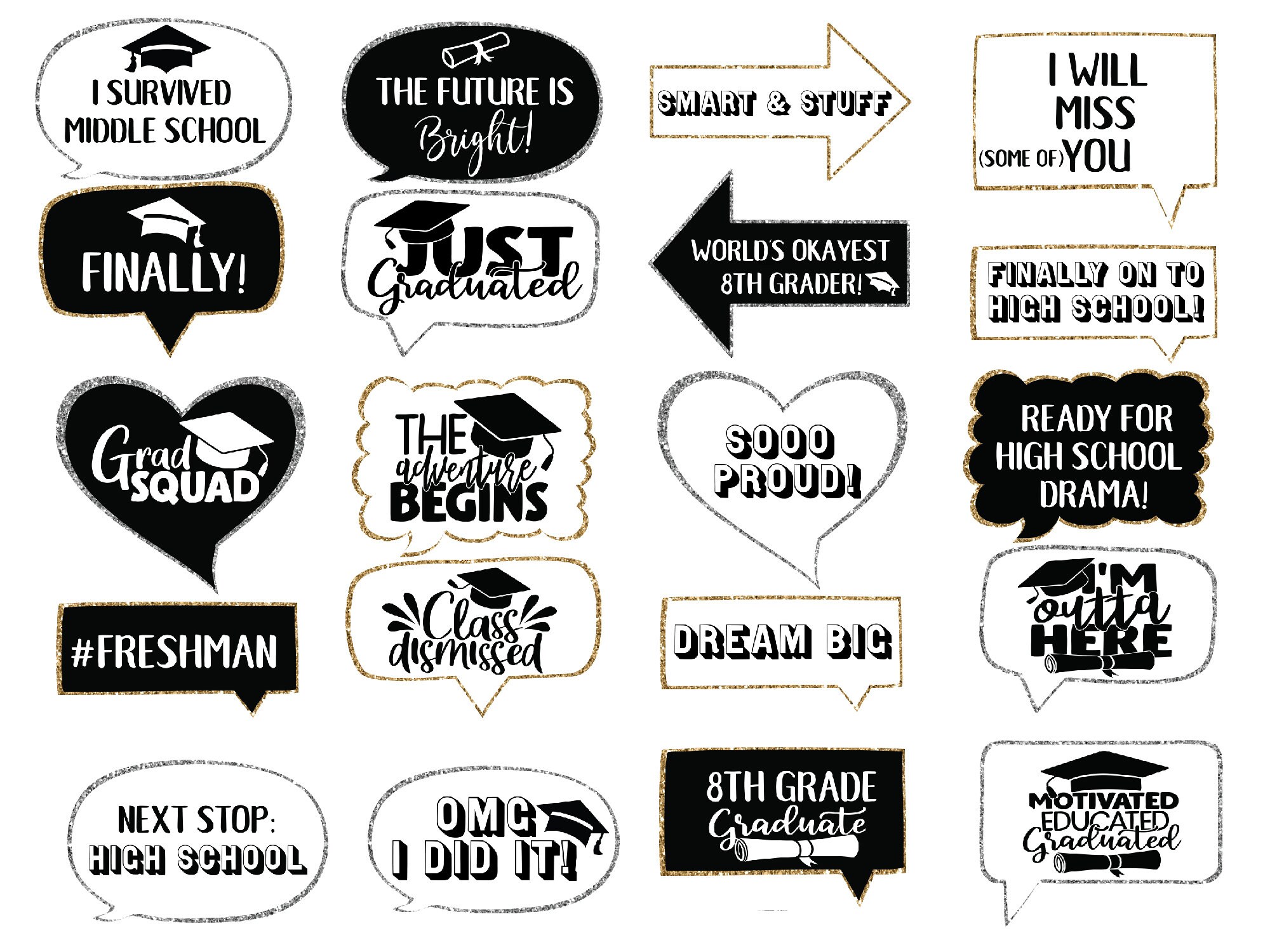 8th Grade Graduation Photo Booth Props Funny Middle School | Etsy