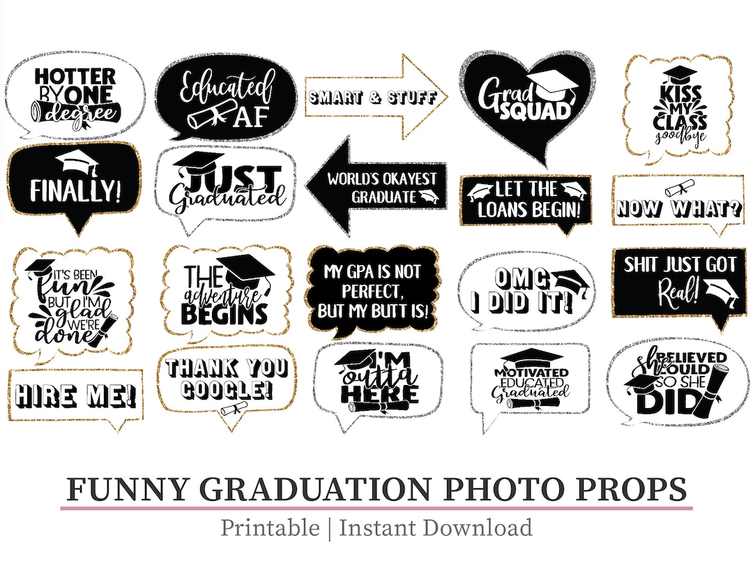 Funny Graduation Photo Booth Props: Black & Gold (digital Download ...