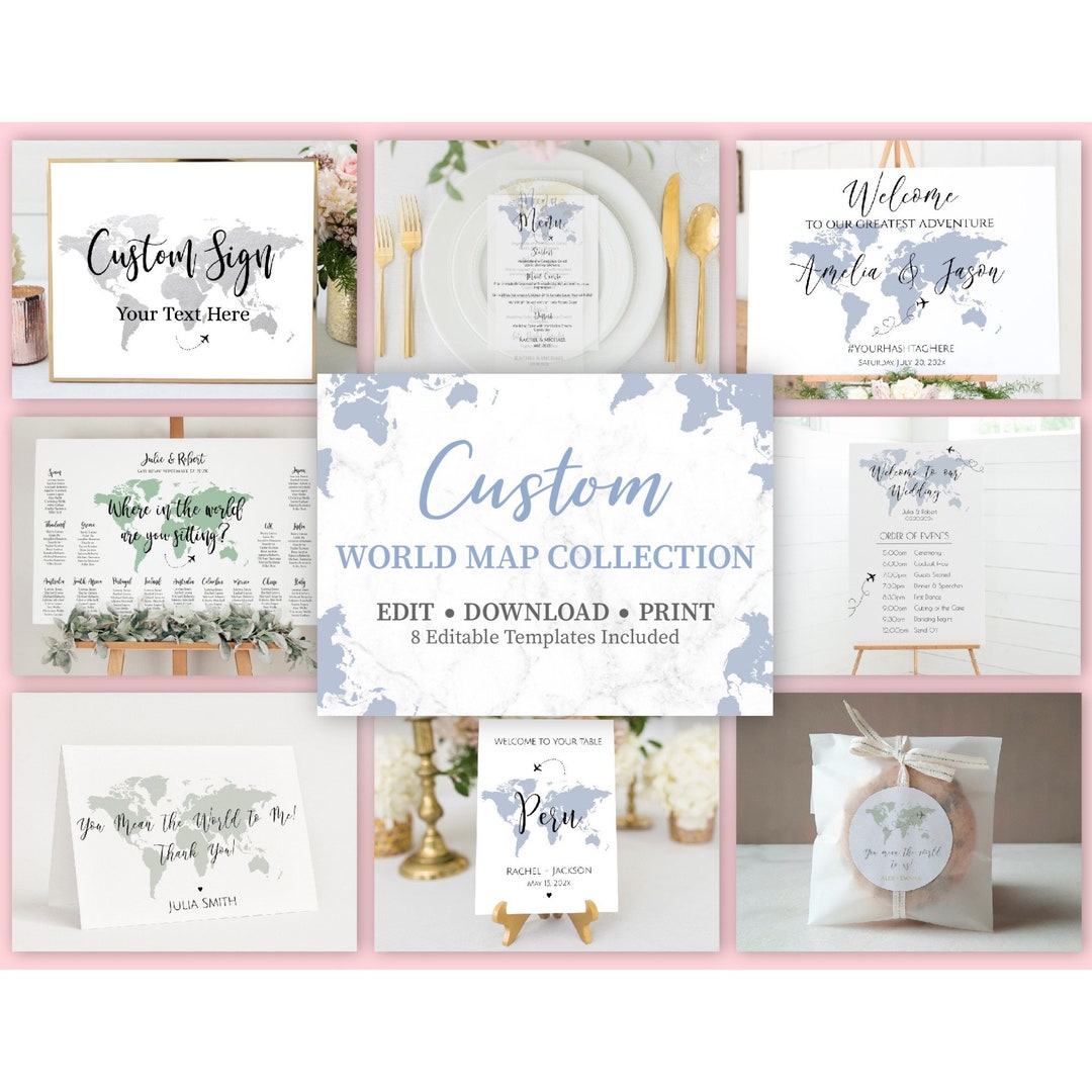 Map Wedding Template Bundle With the Map Color of Your Choice , Custom ...