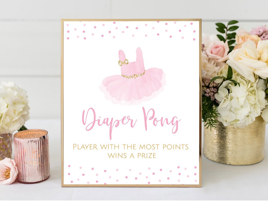 Tutu Diaper Pong Sign, Tutu Baby Shower Signs, Ballerina Baby Shower ...