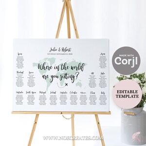 World Map Wedding Seating Chart Template: Editable Travel Theme ...