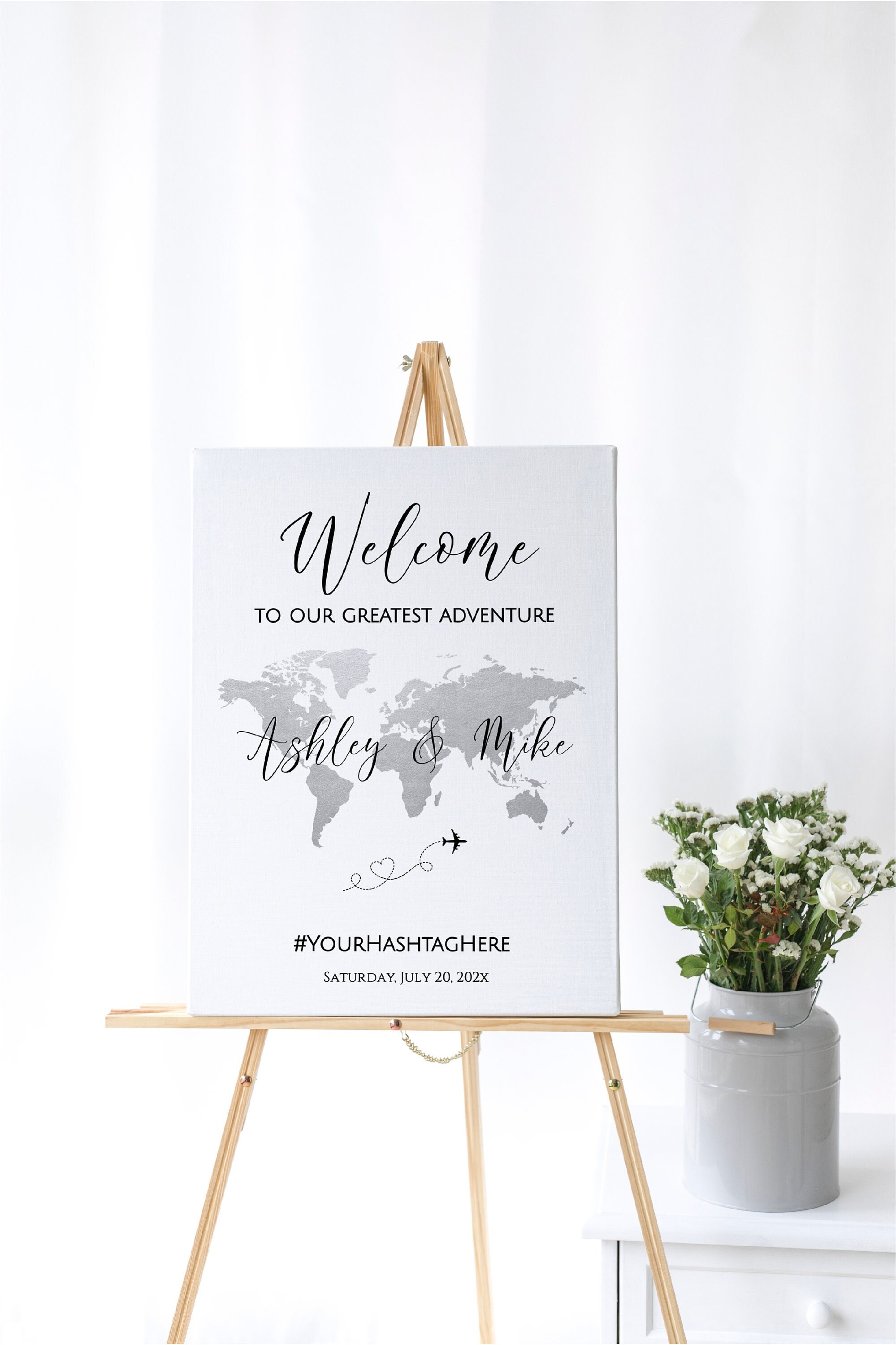 Silver World Map Wedding Welcome Sign Travel Theme Welcome - Etsy