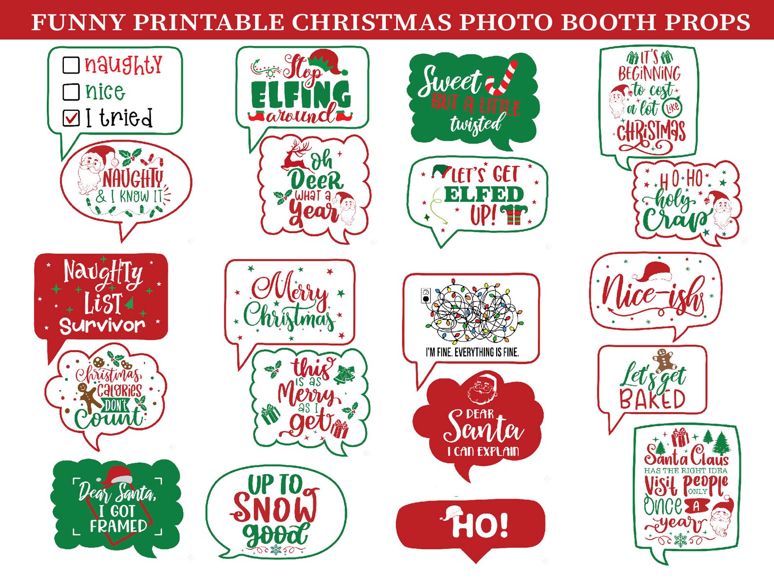 Funny Christmas Photo Booth Props Printable Christmas Party - Etsy