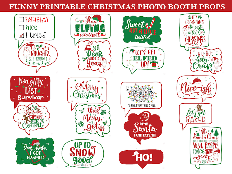 Funny Christmas Photo Booth Props Printable Christmas Party - Etsy