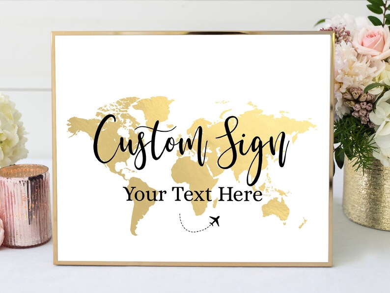Custom Travel Theme Sign Gold World Map Sign Travel Theme - Etsy