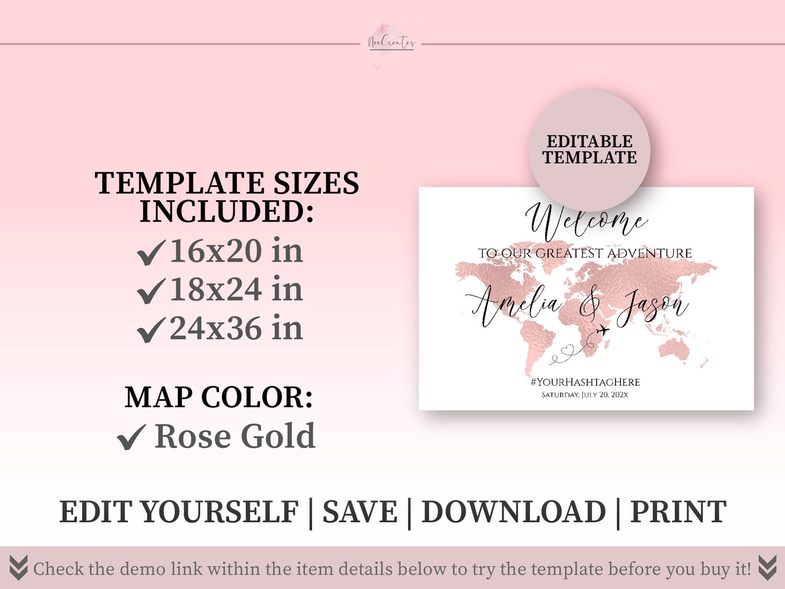 Rose Gold Map Welcome Sign Template Printable Welcome Sign - Etsy