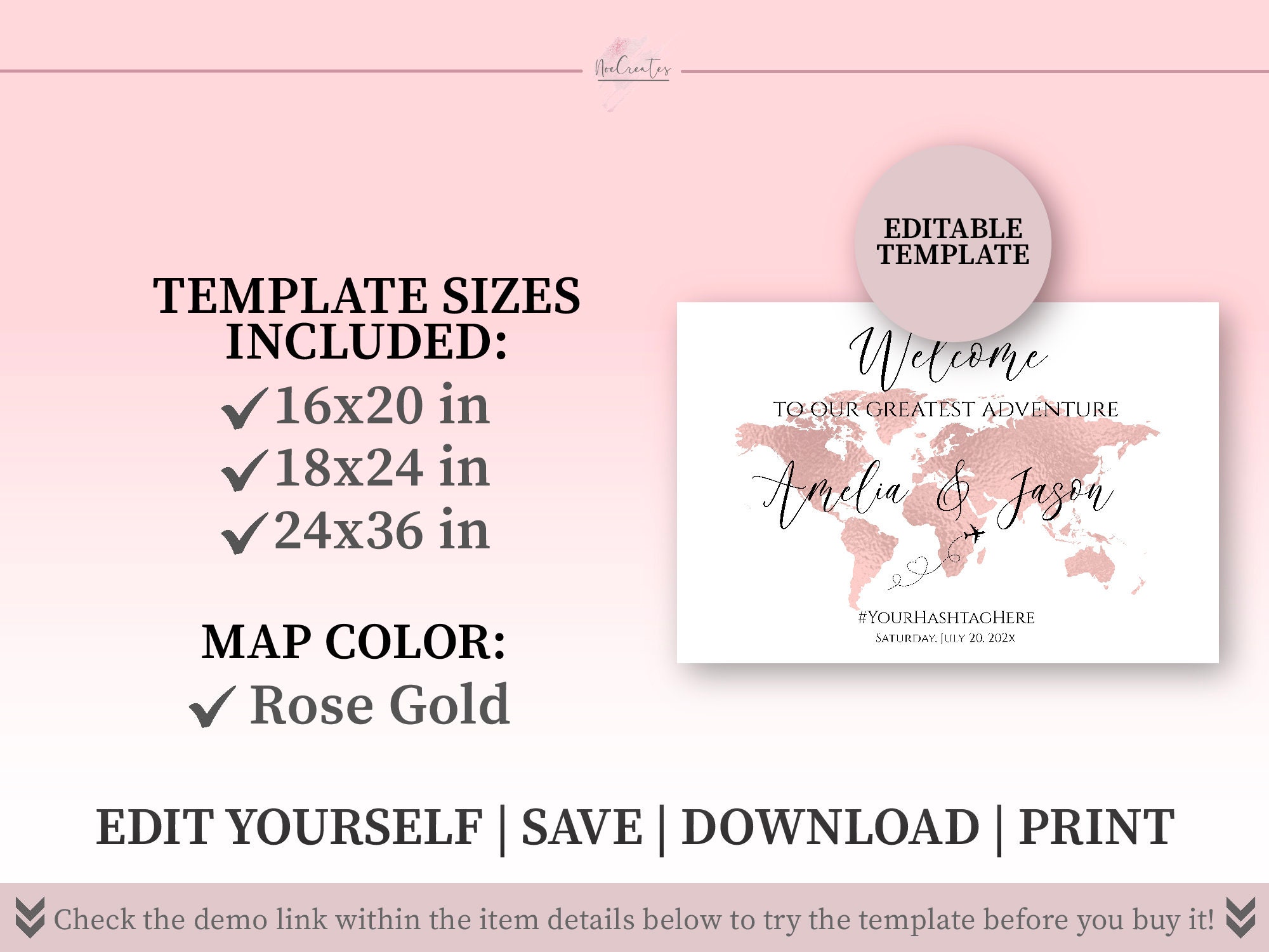 Rose Gold Map Welcome Sign Template Printable Welcome Sign - Etsy