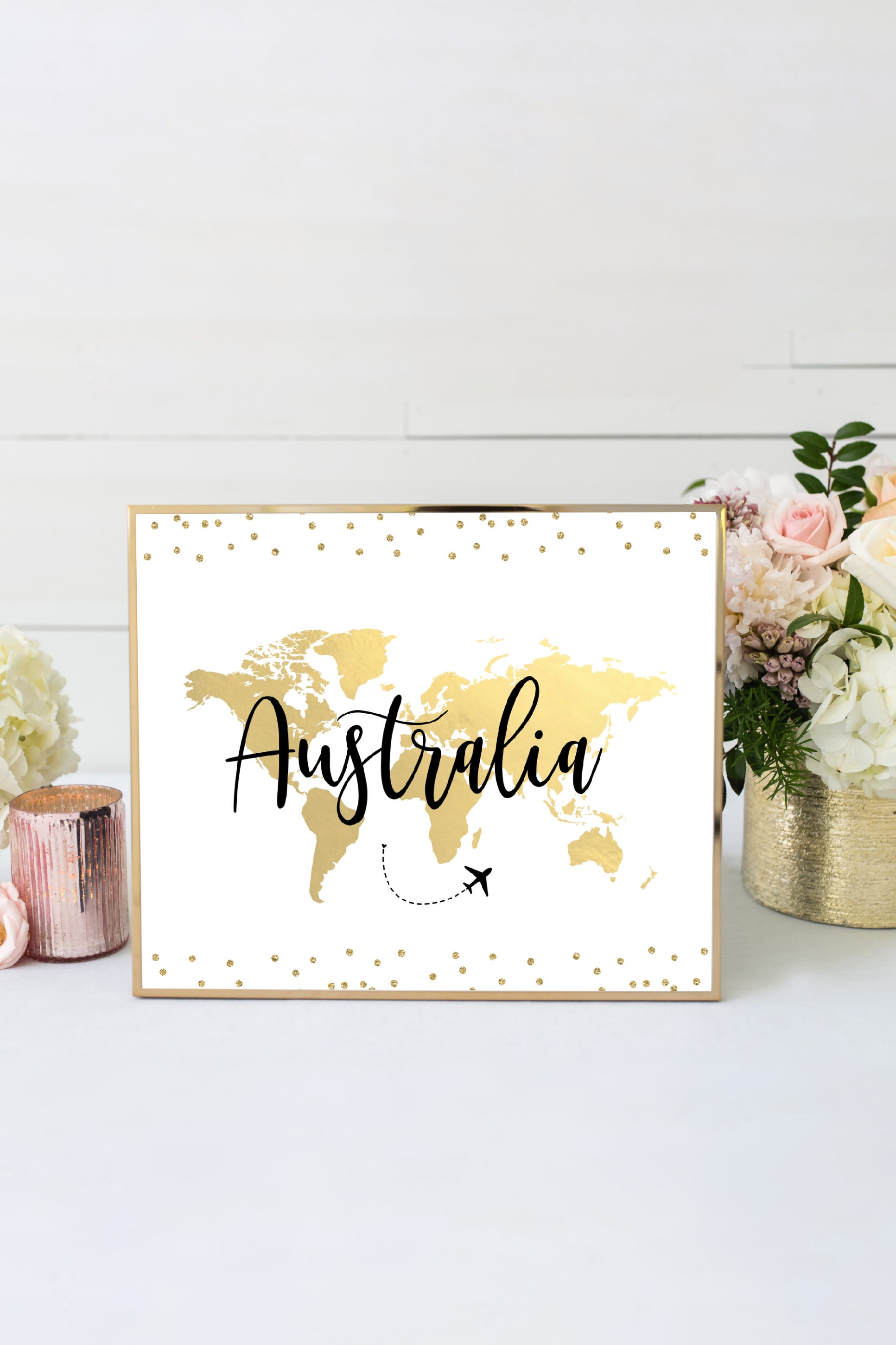 Gold World Map Table Names Template Travel Theme Table | Etsy