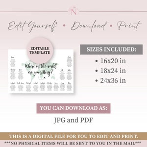 World Map Wedding Seating Chart Template: Editable Travel Theme ...