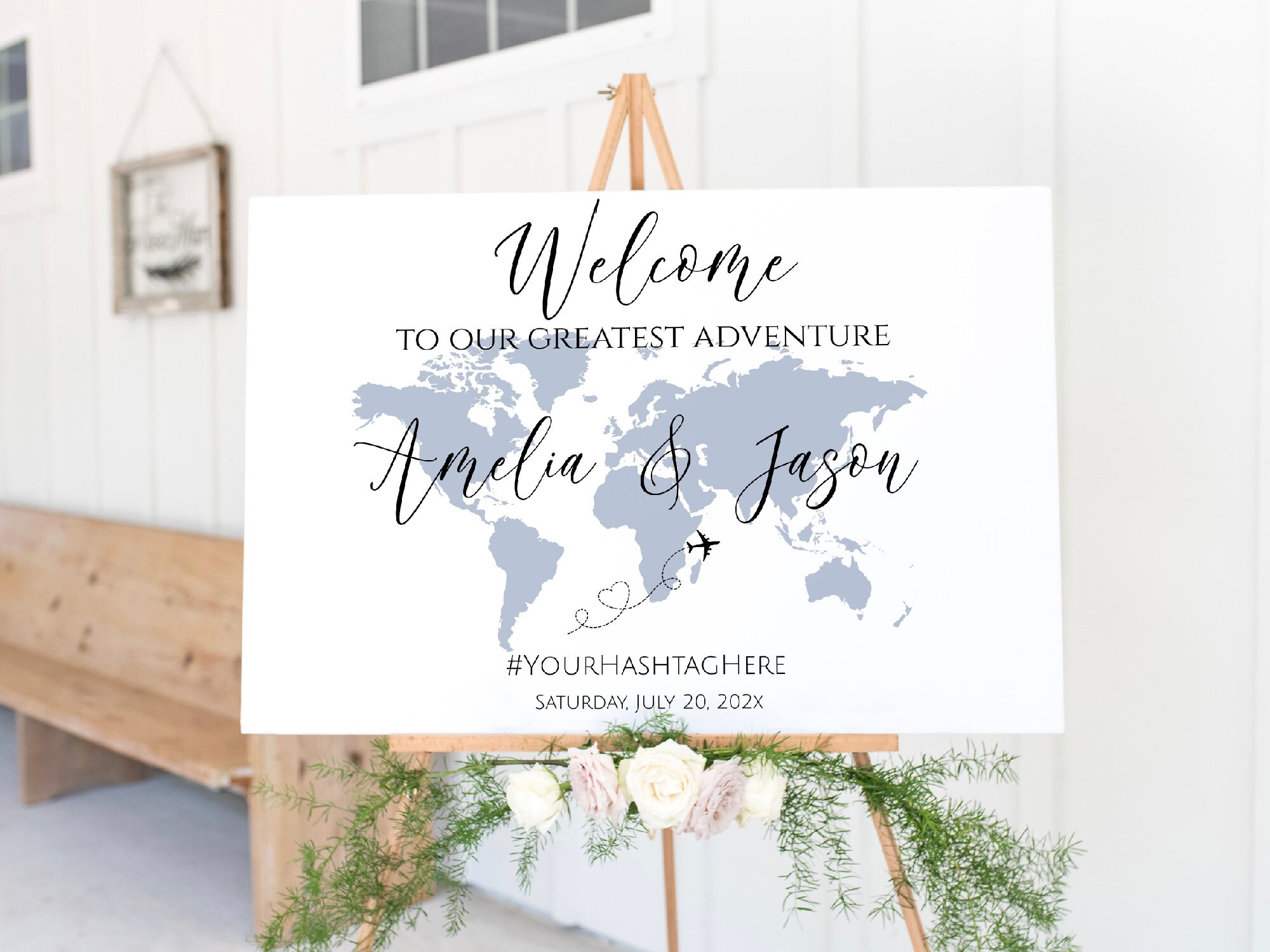 Printable Welcome Sign With Editable Map Color Travel Theme | Etsy