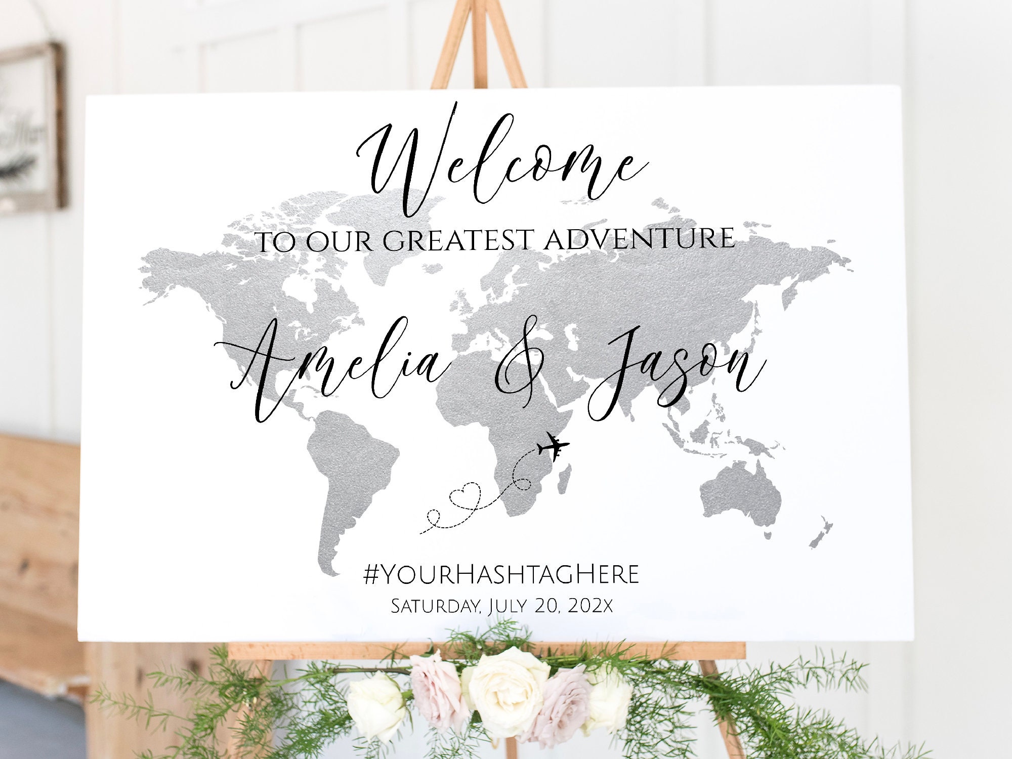 Silver Map Welcome Sign Template Printable Welcome Sign Baby - Etsy