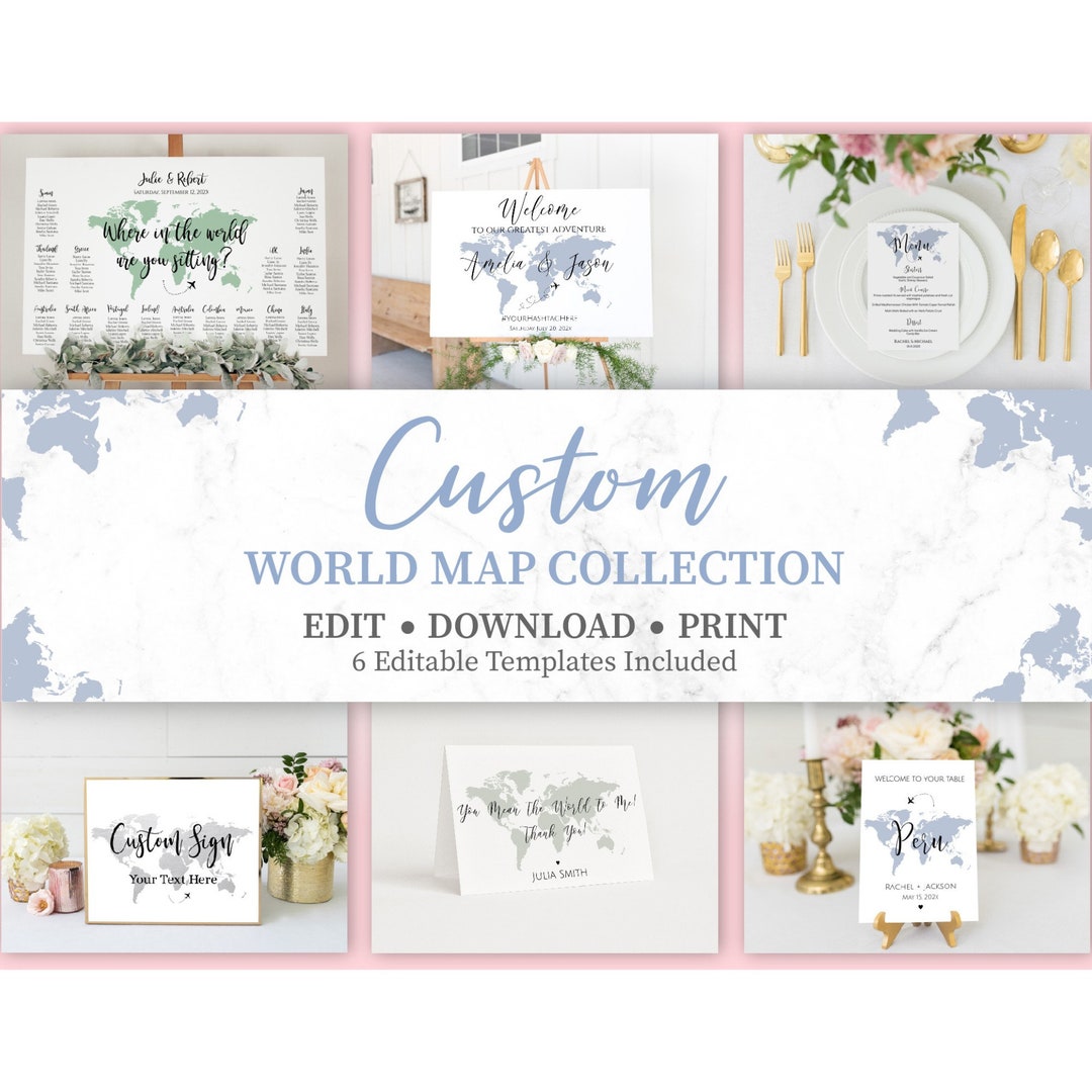 Custom Map Sign Bundle With the Map Color of Your Choice , Travel Theme ...