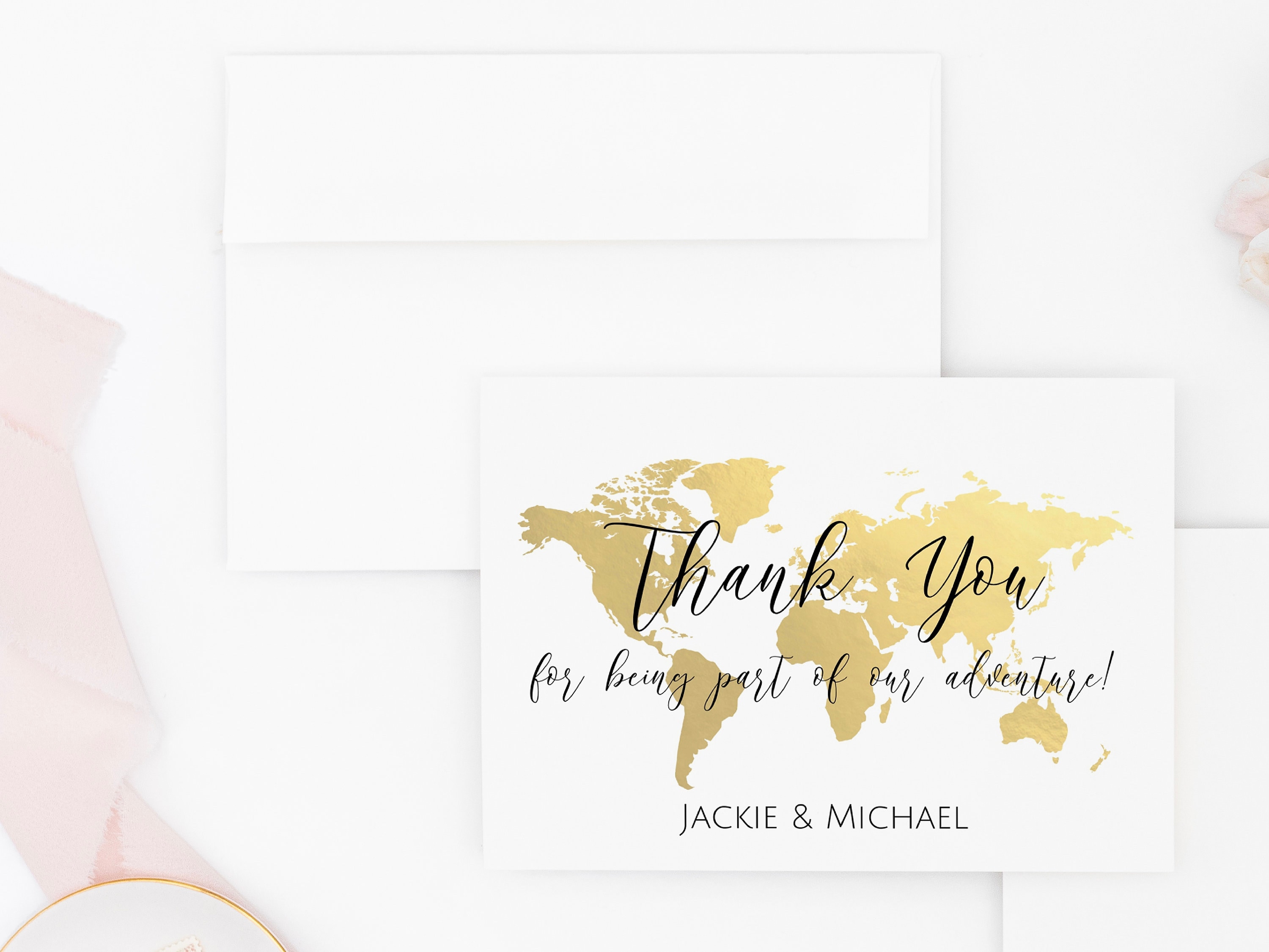 Gold World Map Thank You Card: Travel Theme, Editable (digital Download ...
