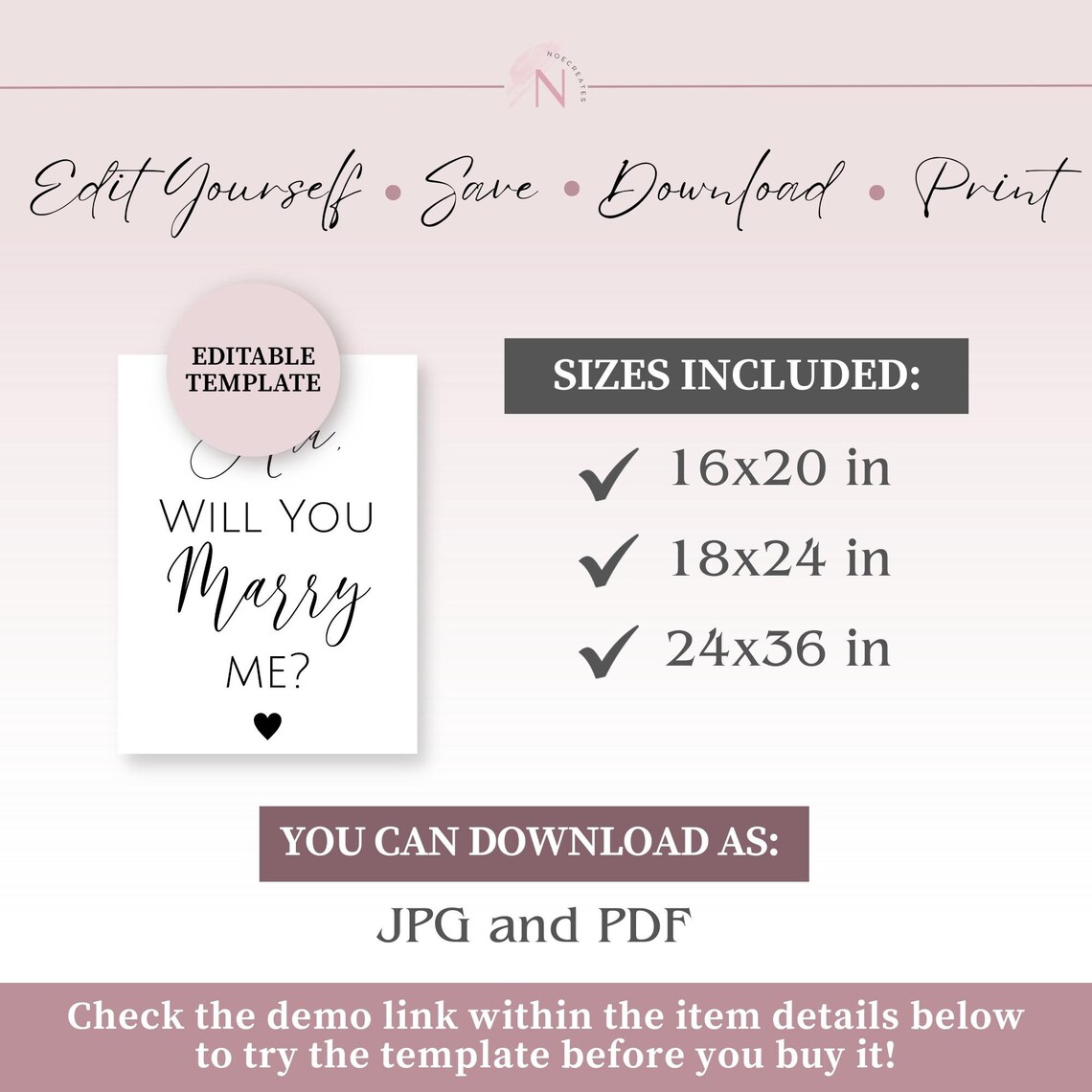 Will You Marry Me Sign Template: Personalized Proposal Photo Prop ...