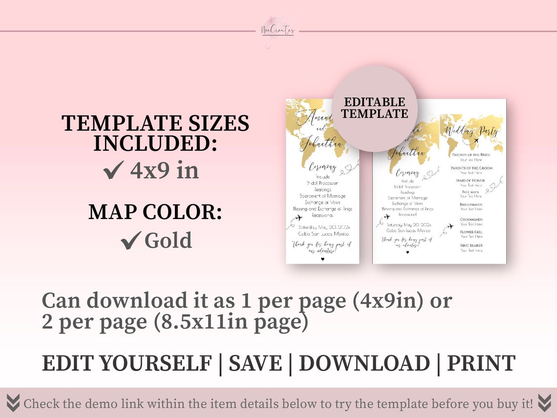 World Map Wedding Program Travel Theme Ceremony Program - Etsy