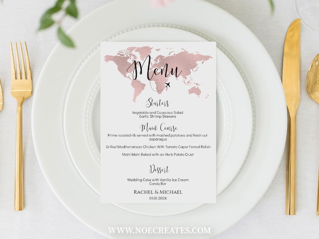 Rose Gold World Map Menu Template: Travel Theme (digital Download) - Etsy