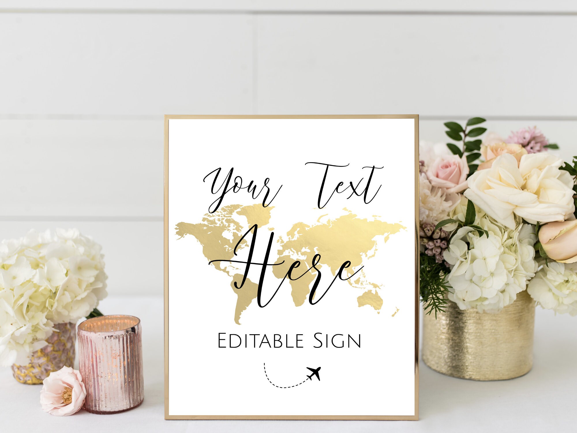 Gold World Map Sign Template Printable Travel Theme Sign - Etsy Canada