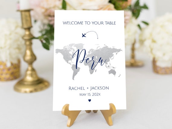 Silver Map Table Names Template Editable World Map Table - Etsy