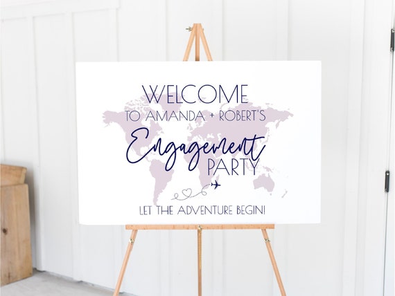 World Map Engagement Party Welcome Sign Travel Theme - Etsy