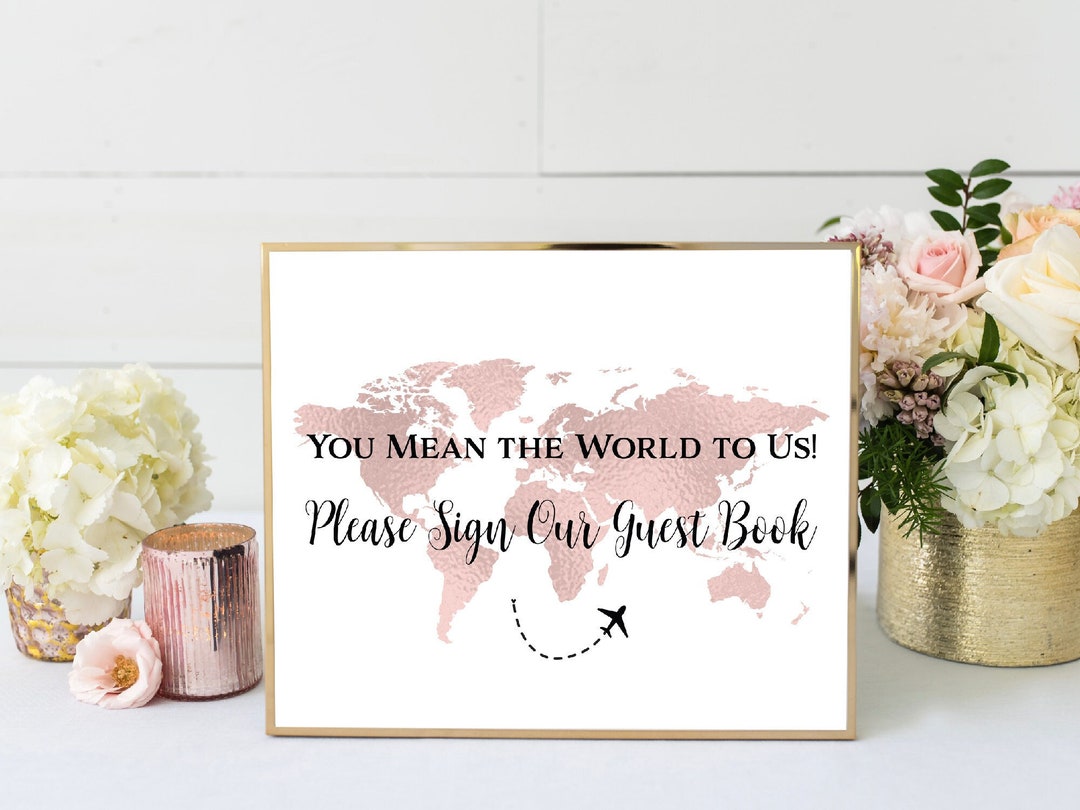 Rose Gold Map Guest Book Sign: Travel Theme Wedding (digital Download ...