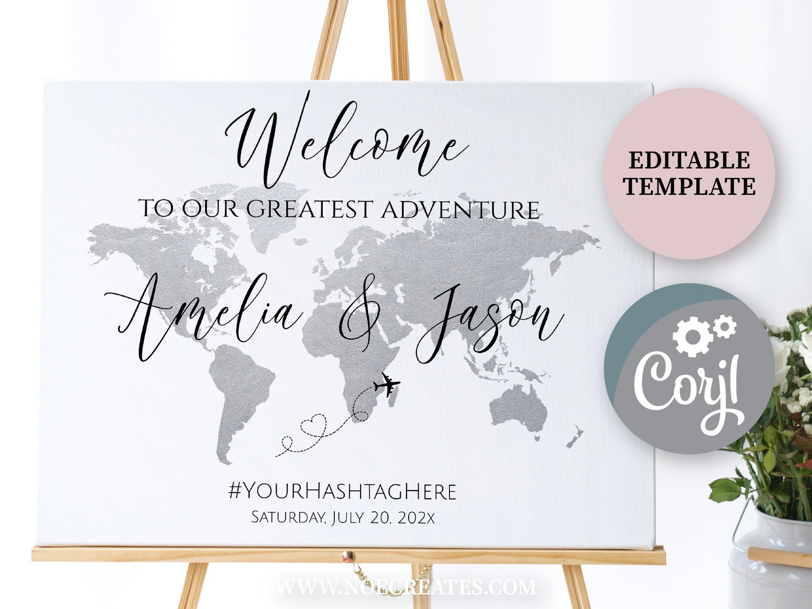 Silver Map Welcome Sign Template Printable Welcome Sign Baby - Etsy