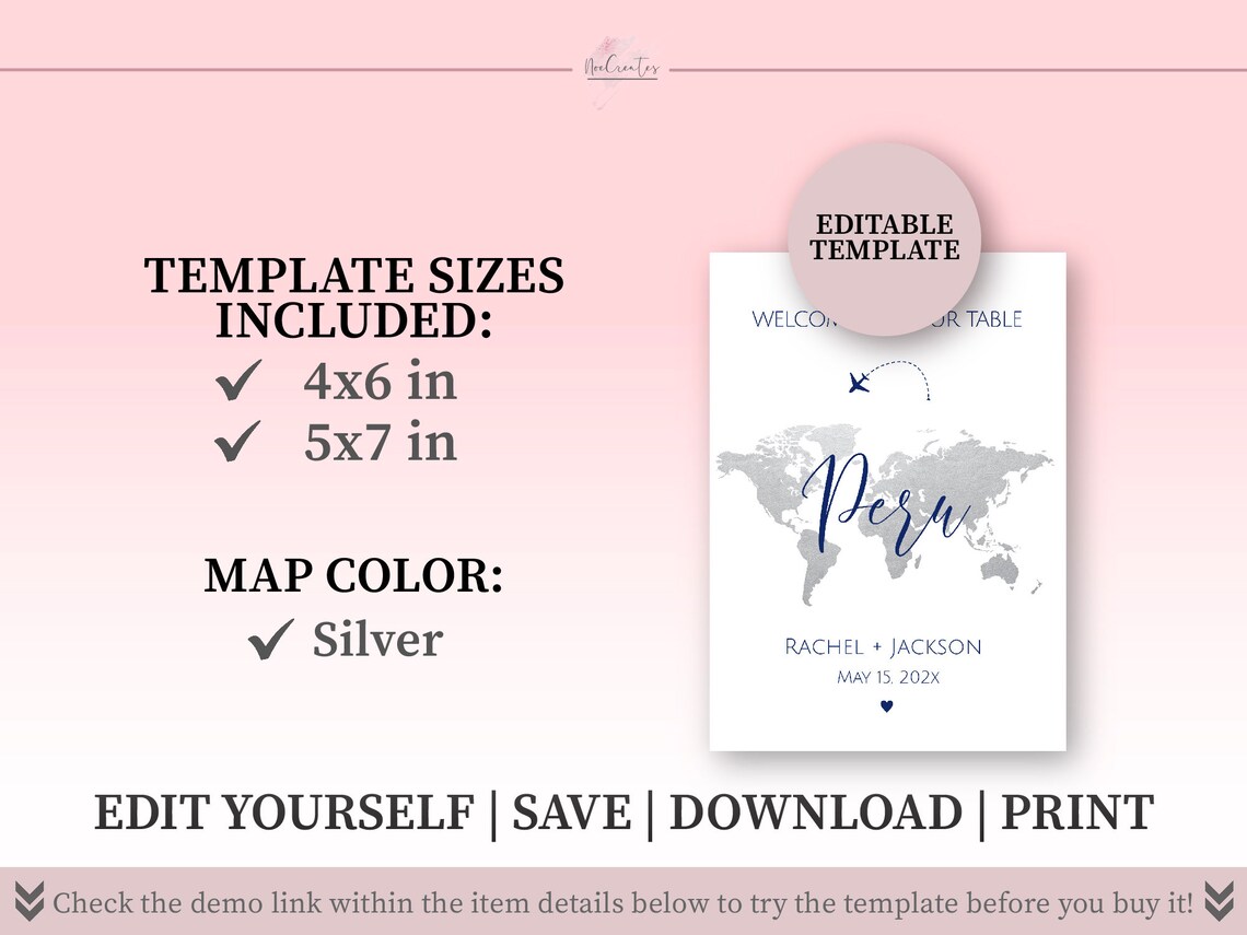 Silver Map Table Names Template Editable World Map Table - Etsy