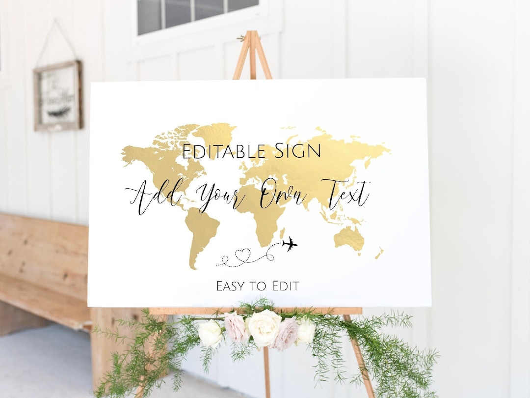 Custom World Map Sign, Printable World Map Welcome Sign, Editable ...