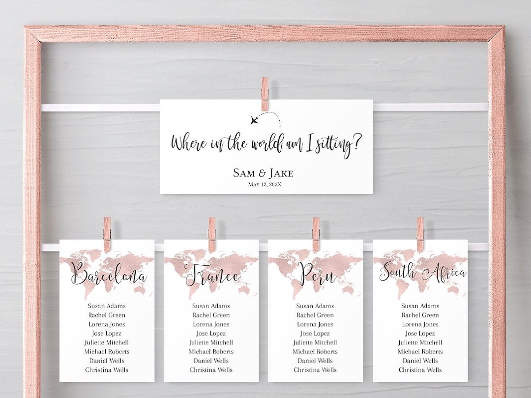 Rose Gold Map Hanging Wedding Seating Chart Template, Seating Chart ...