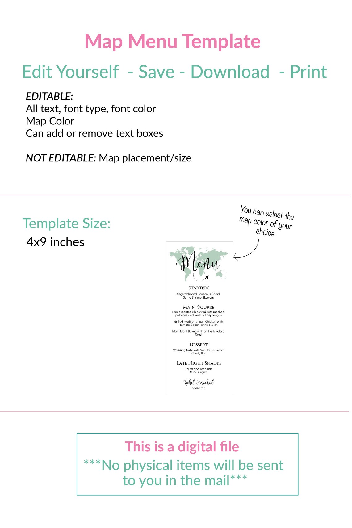 Menu Template Customizable With Any Map Color Travel Theme | Etsy