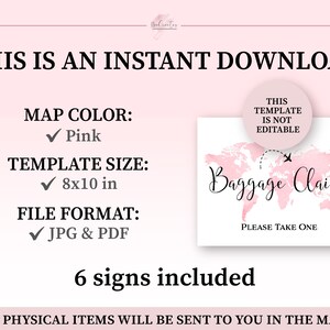 Pink World Map Signs Bundle, Pink Travel Theme Bridal Shower, Travel ...