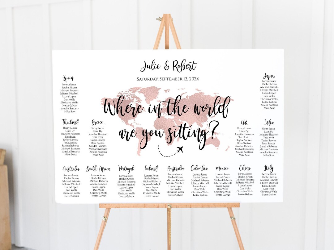 Rose Gold Map Seating Chart Template Printable Seating Chart - Etsy